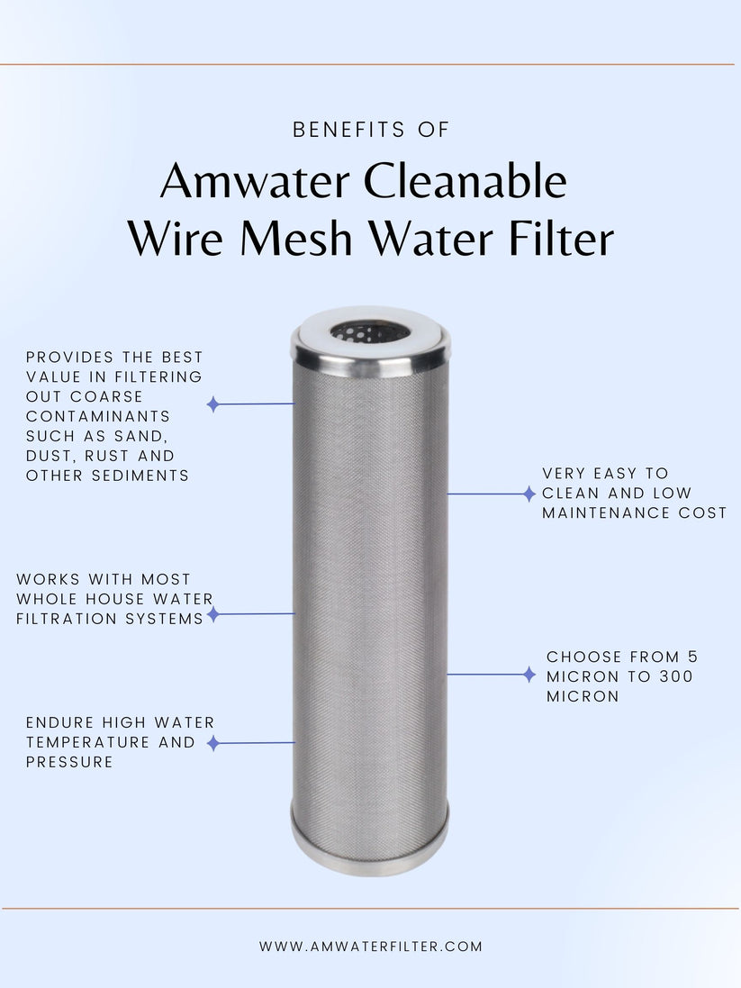 Amwater Cleanable Whole House Sediment Water Filter | Wire Mesh Filter